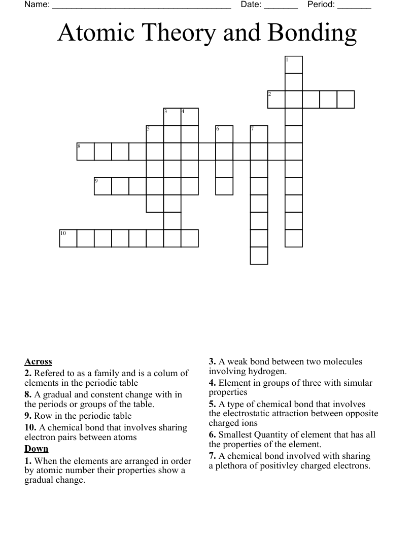 Atomic Theory and Bonding Crossword - WordMint