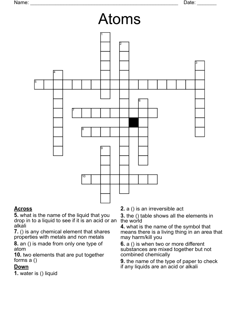 Atoms Crossword - WordMint