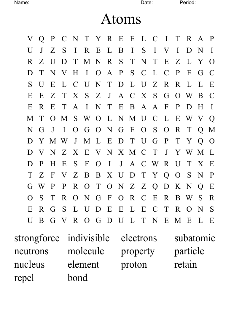Atoms Word Search - WordMint