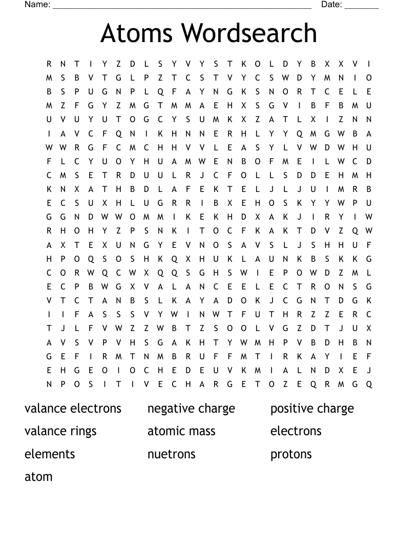 Atoms Wordsearch - WordMint