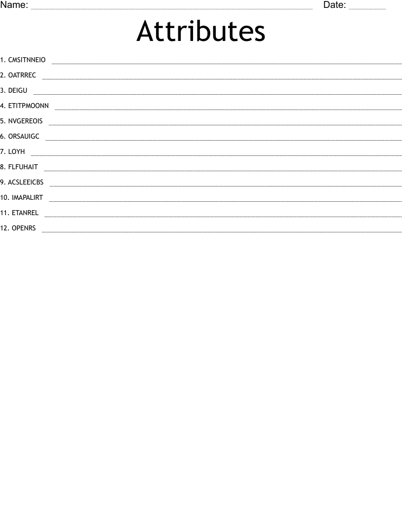 Attributes Word Scramble - WordMint