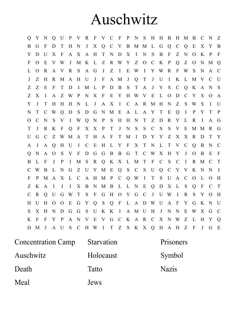 Auschwitz Word Search - WordMint