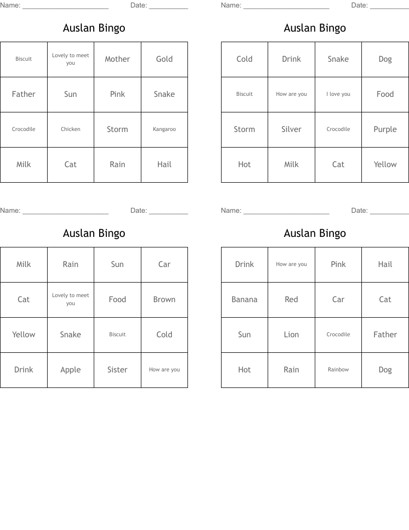 Auslan Bingo - WordMint
