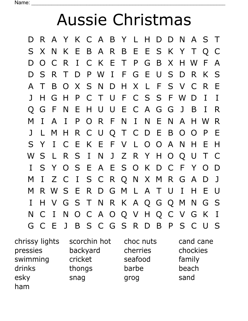 Aussie Christmas Word Search - WordMint