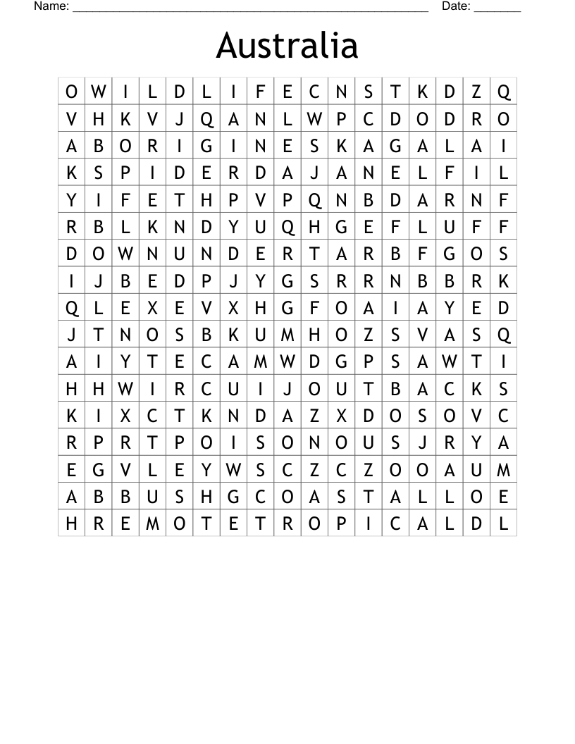 Australia Word Search - WordMint