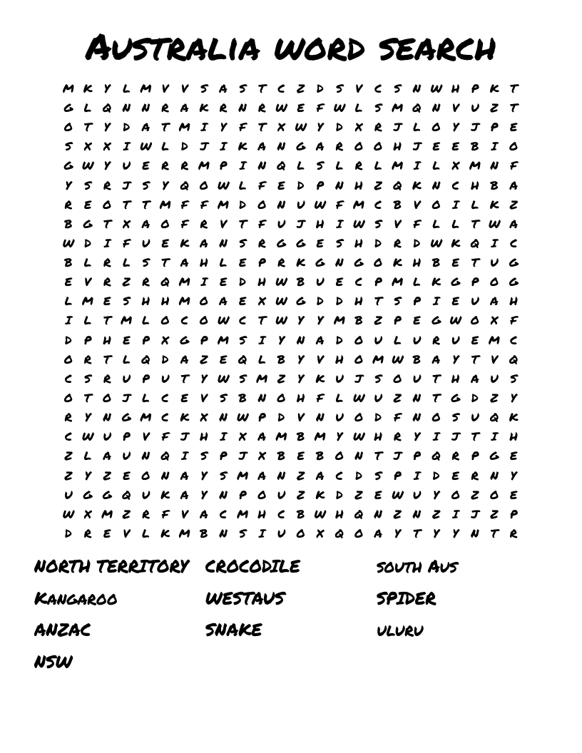 Australia word search - WordMint