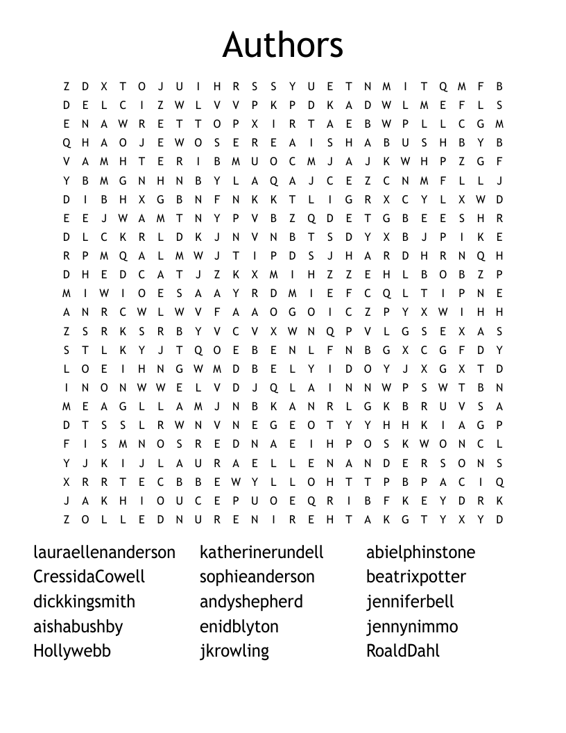 Authors Word Search - WordMint