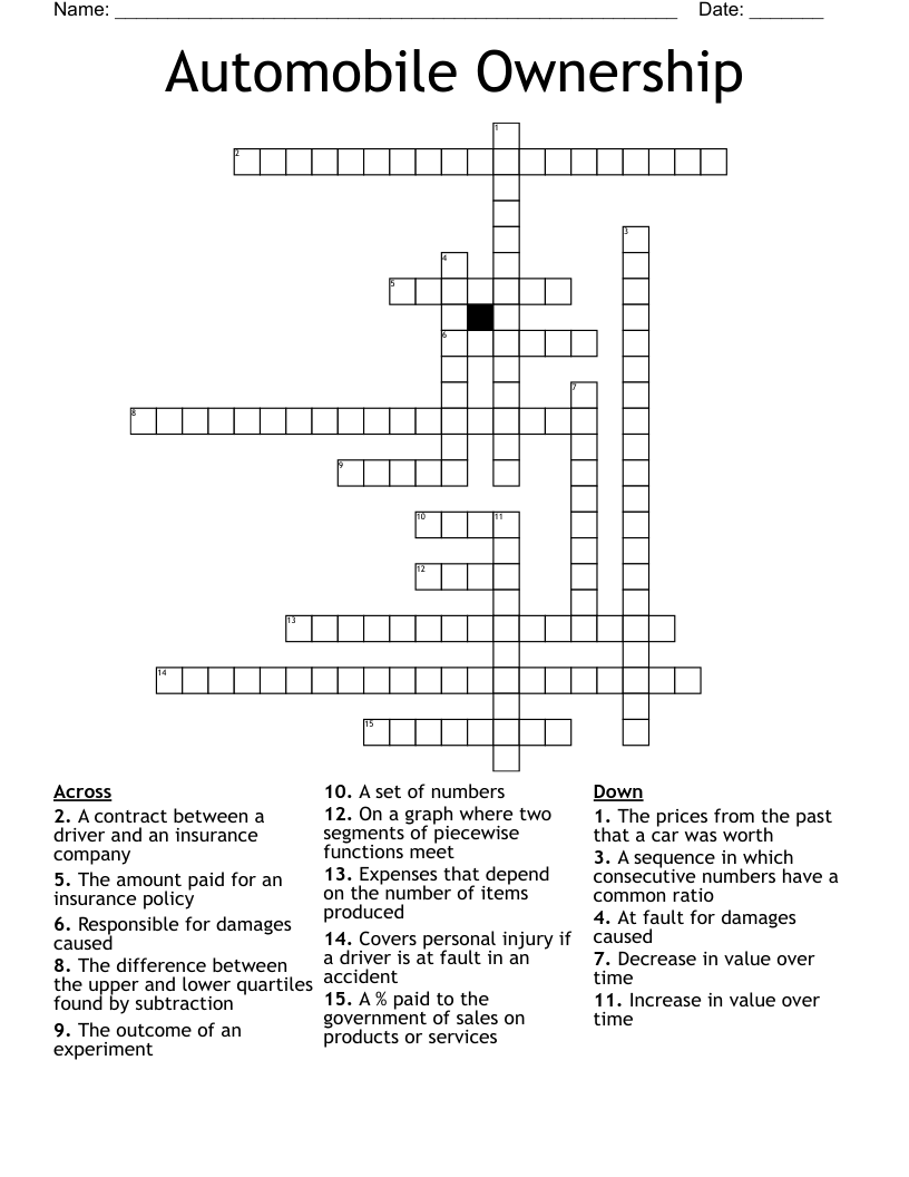 Automobile Ownership Crossword - WordMint