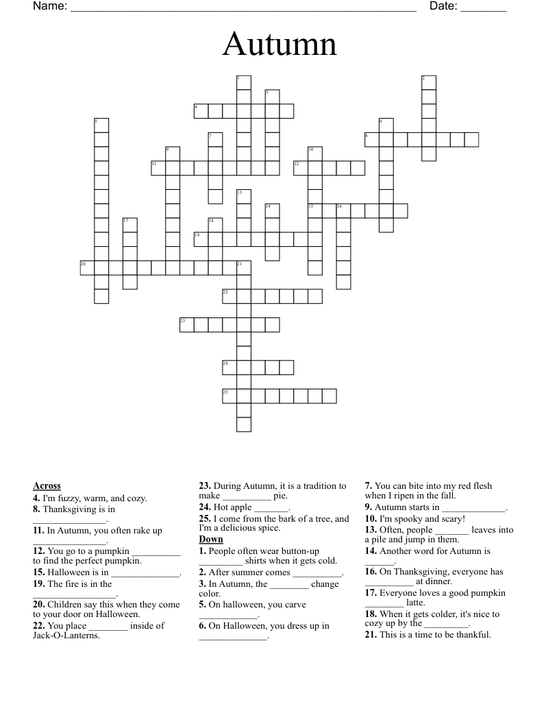 Autumn Crossword WordMint