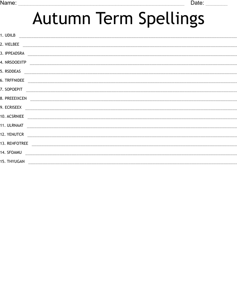 Autumn Term Spellings Word Scramble WordMint