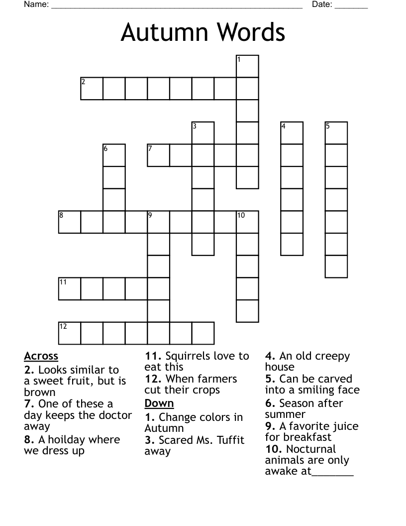 Autumn Words Crossword WordMint