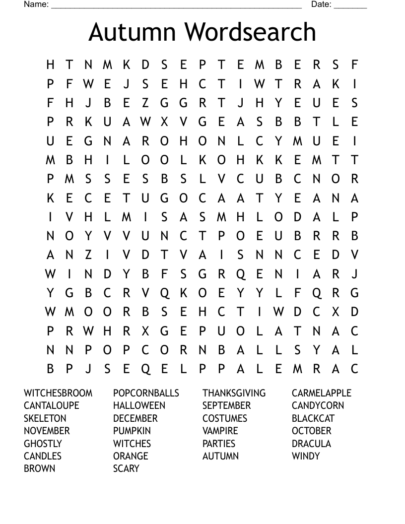 Autumn Wordsearch WordMint
