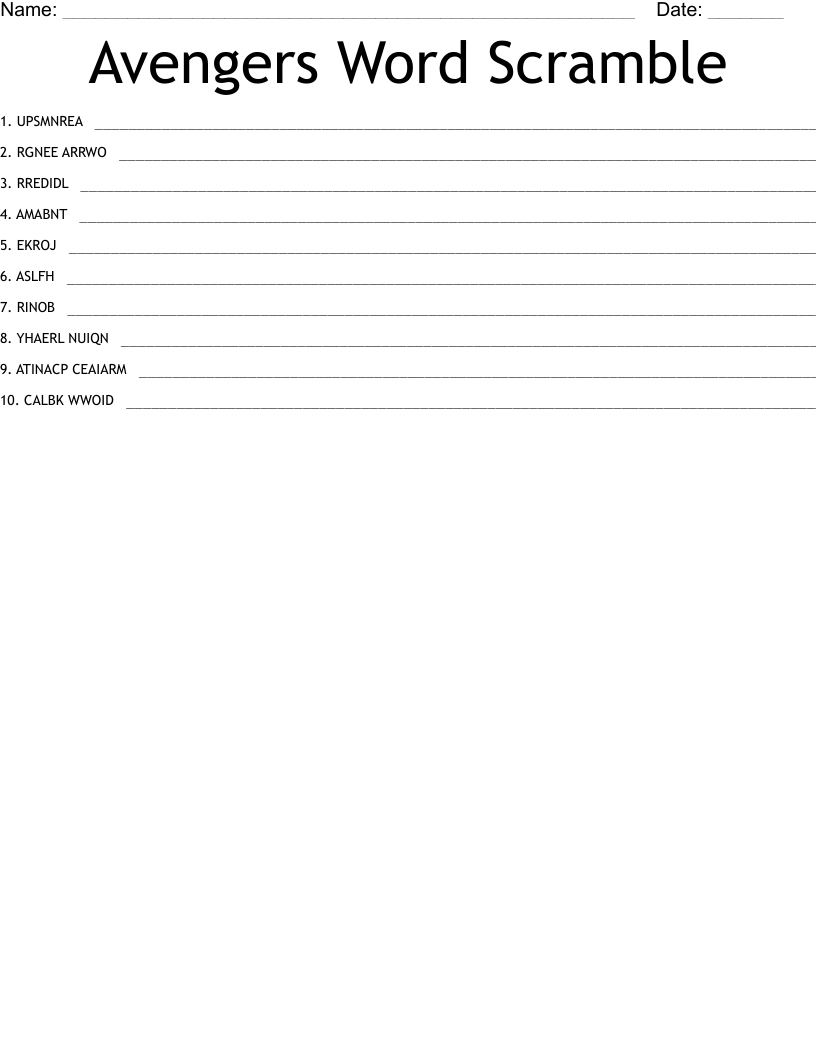 Avengers Word Scramble - WordMint
