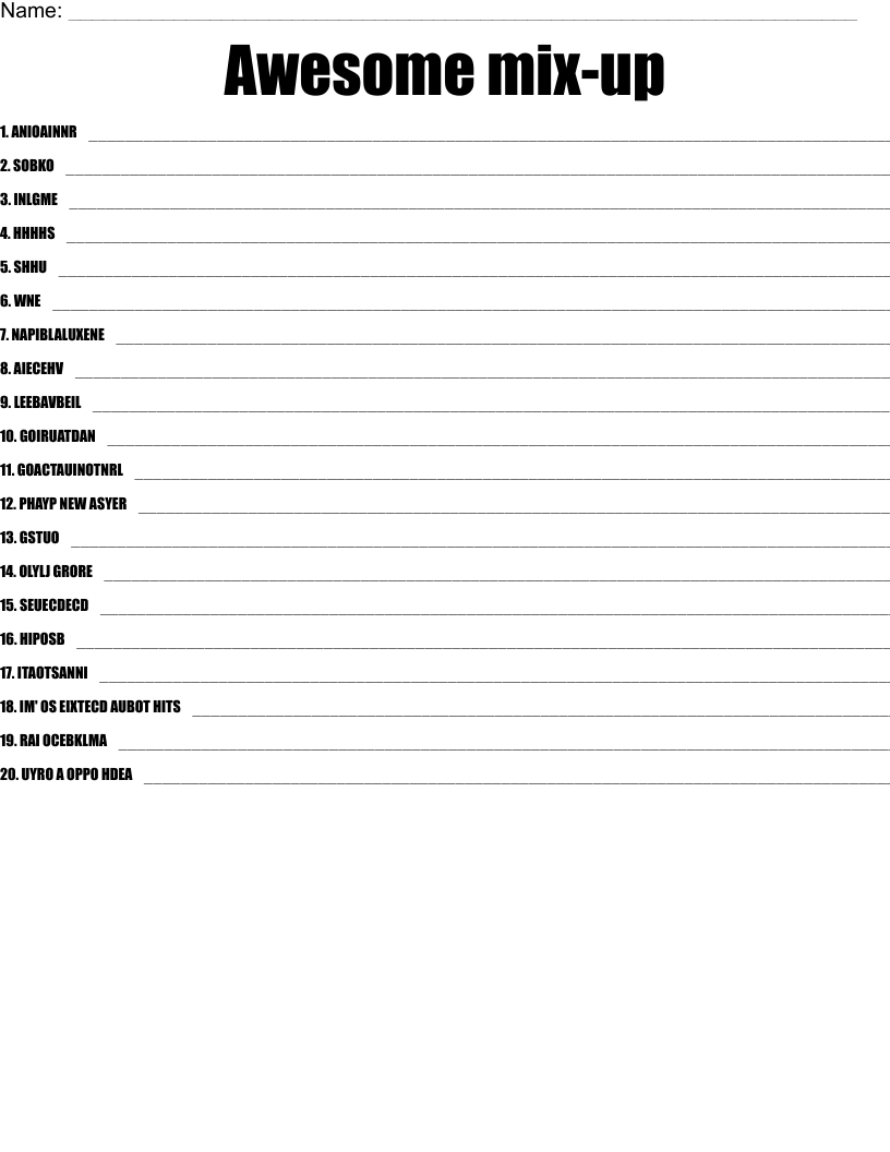 Awesome mix-up Word Scramble - WordMint