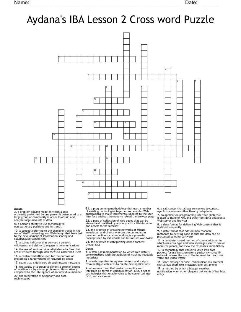 Aydana s IBA Lesson 2 Cross Word Puzzle WordMint
