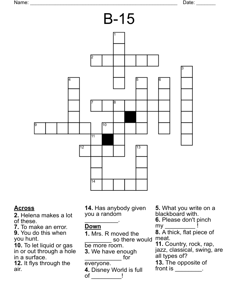 B-15 Crossword - WordMint
