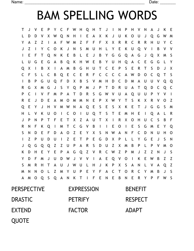 BAM SPELLING WORDS Word Search - WordMint