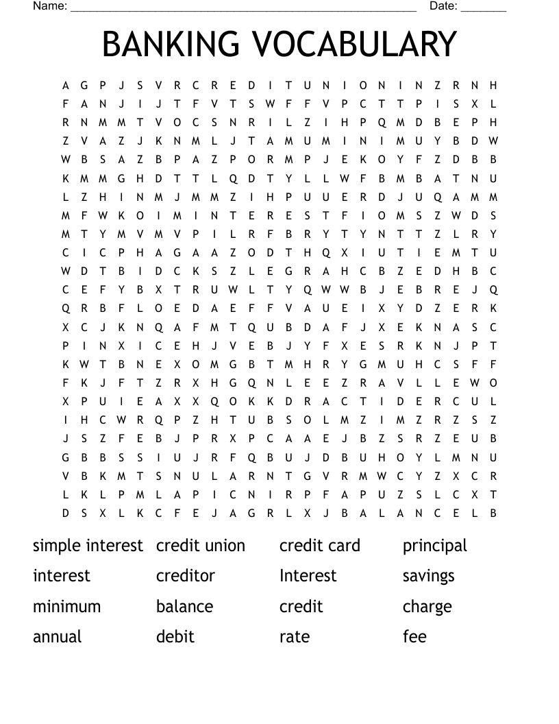 BANKING VOCABULARY Word Search WordMint