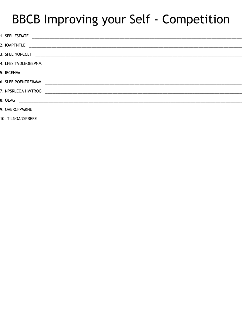 BBCB Improving your Self - Competition Word Scramble - WordMint