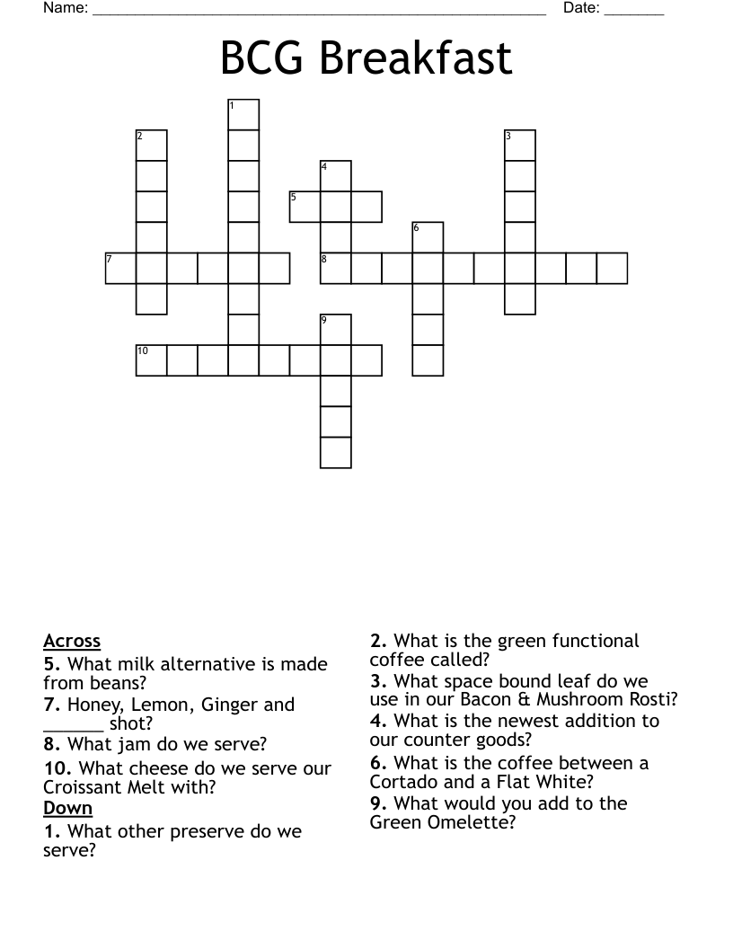 BCG Breakfast Crossword - WordMint