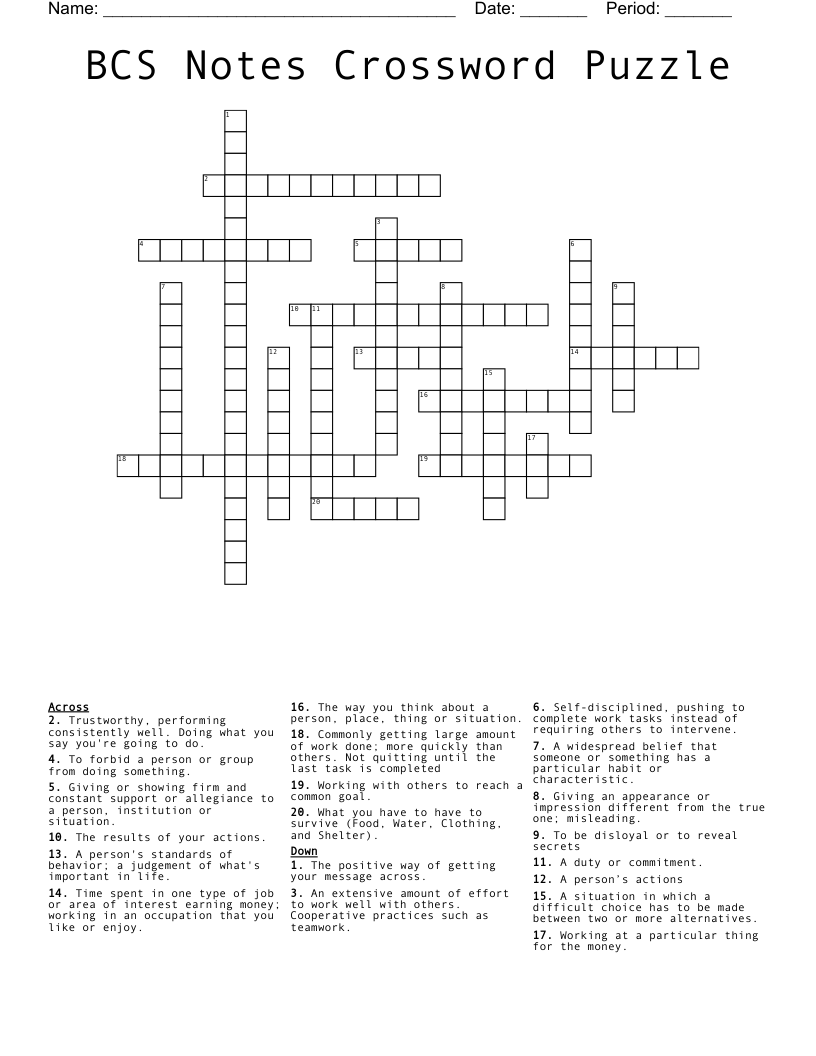 BCS Notes Crossword Puzzle - WordMint