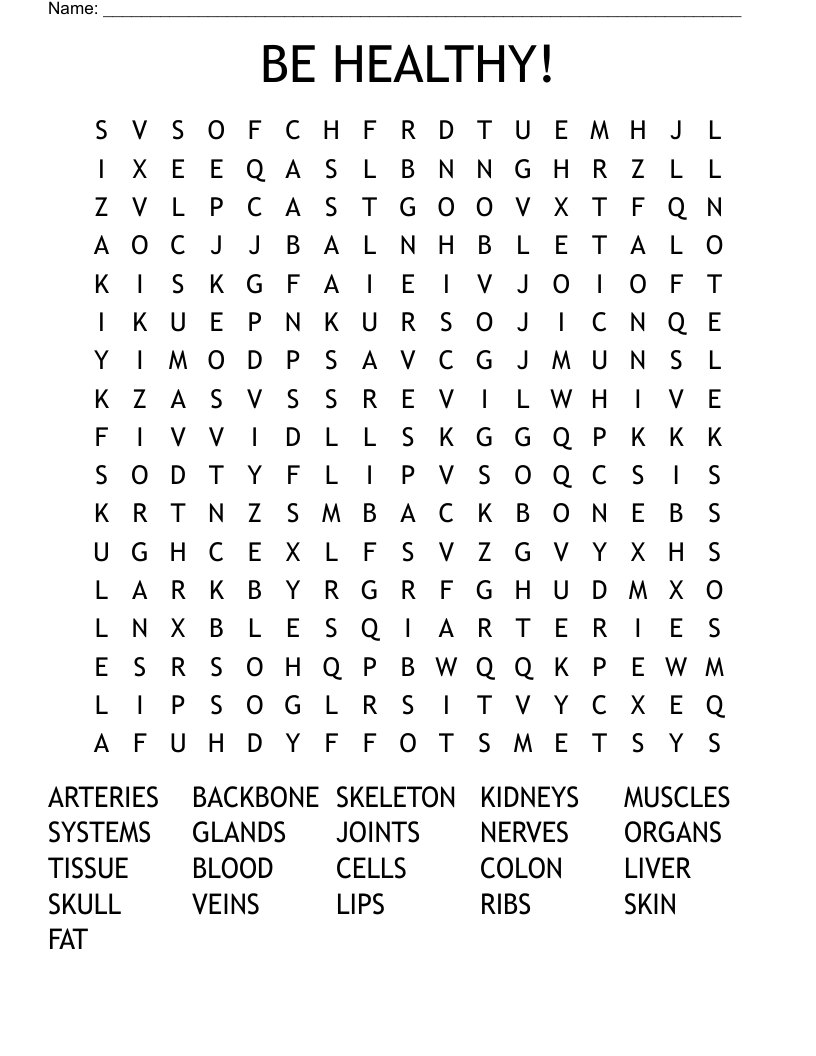 BE HEALTHY! Word Search - WordMint