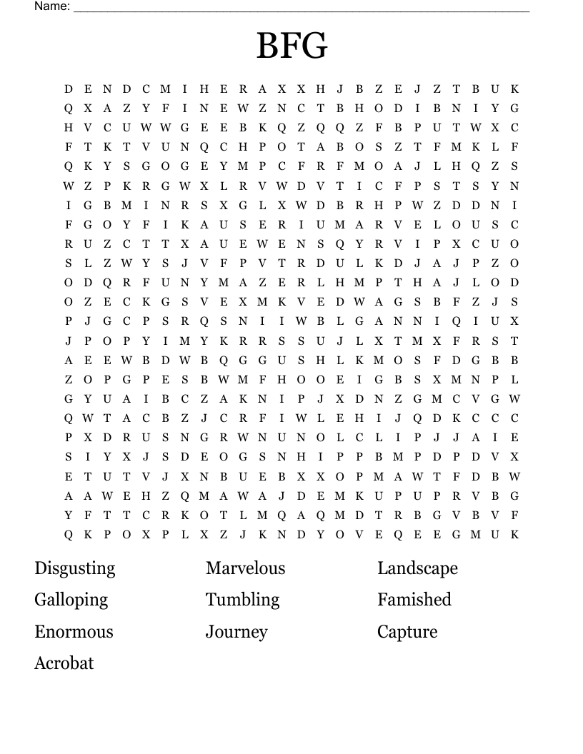 BFG Word Search - WordMint
