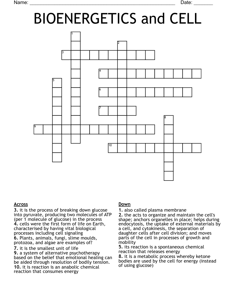 BIOENERGETICS and CELL Crossword - WordMint