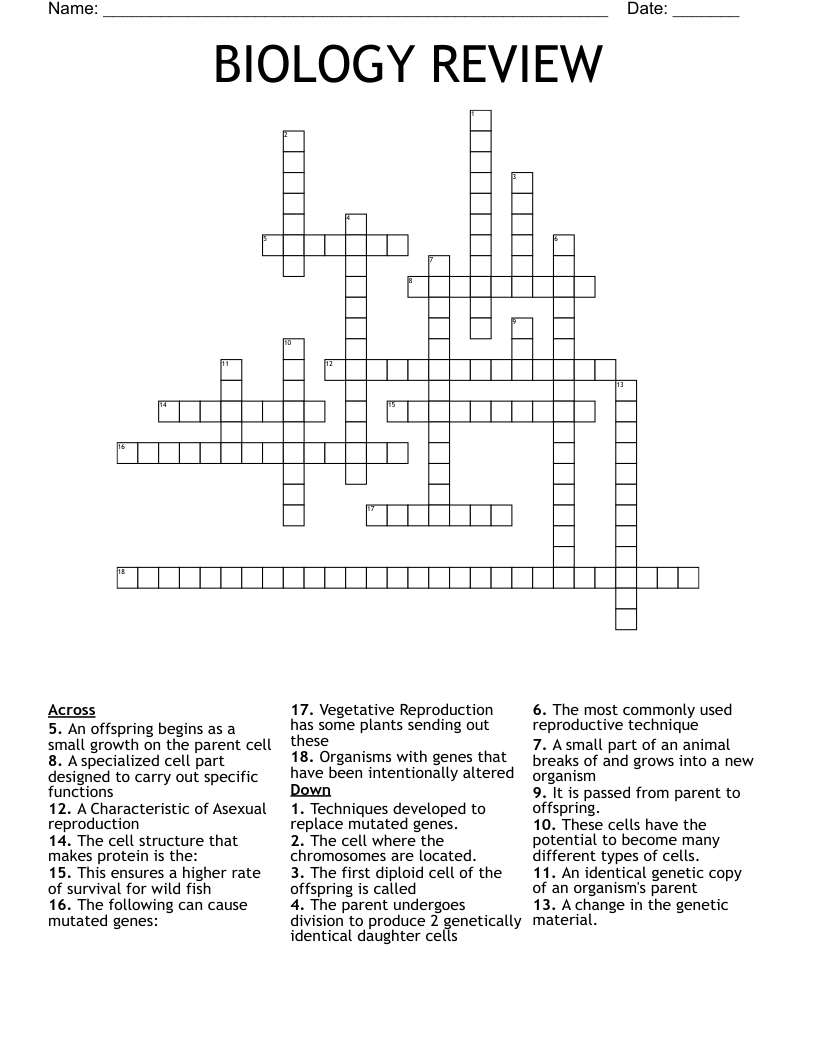 BIOLOGY REVIEW Crossword - WordMint