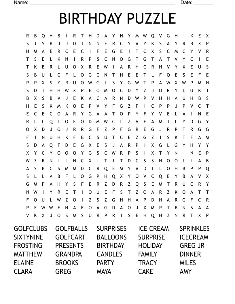 Birthday Puzzle Word Search Wordmint
