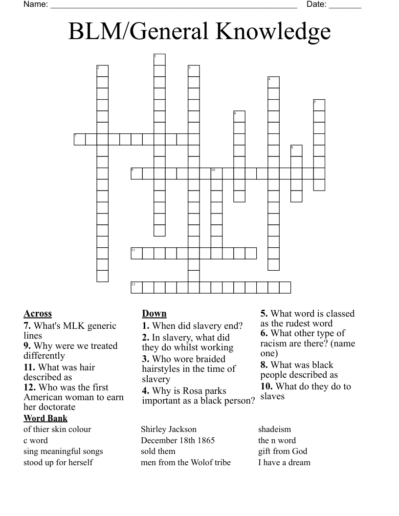 BLM/General Knowledge Crossword - WordMint