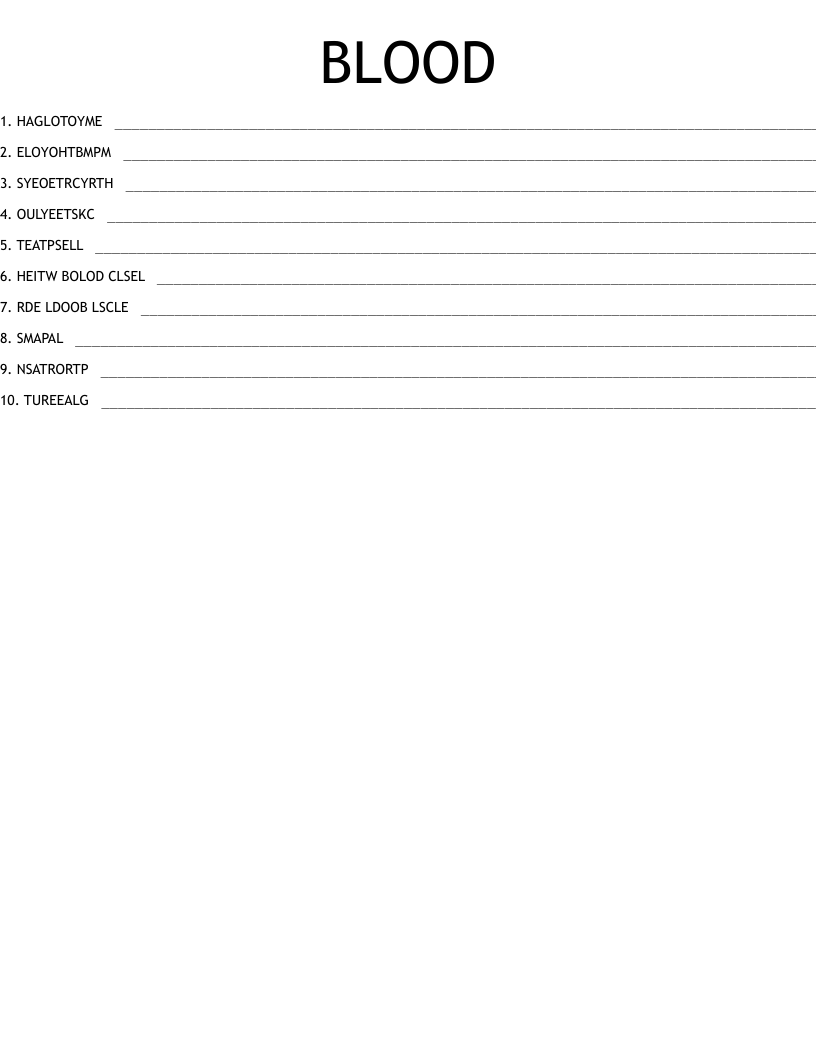 BLOOD Word Scramble - WordMint