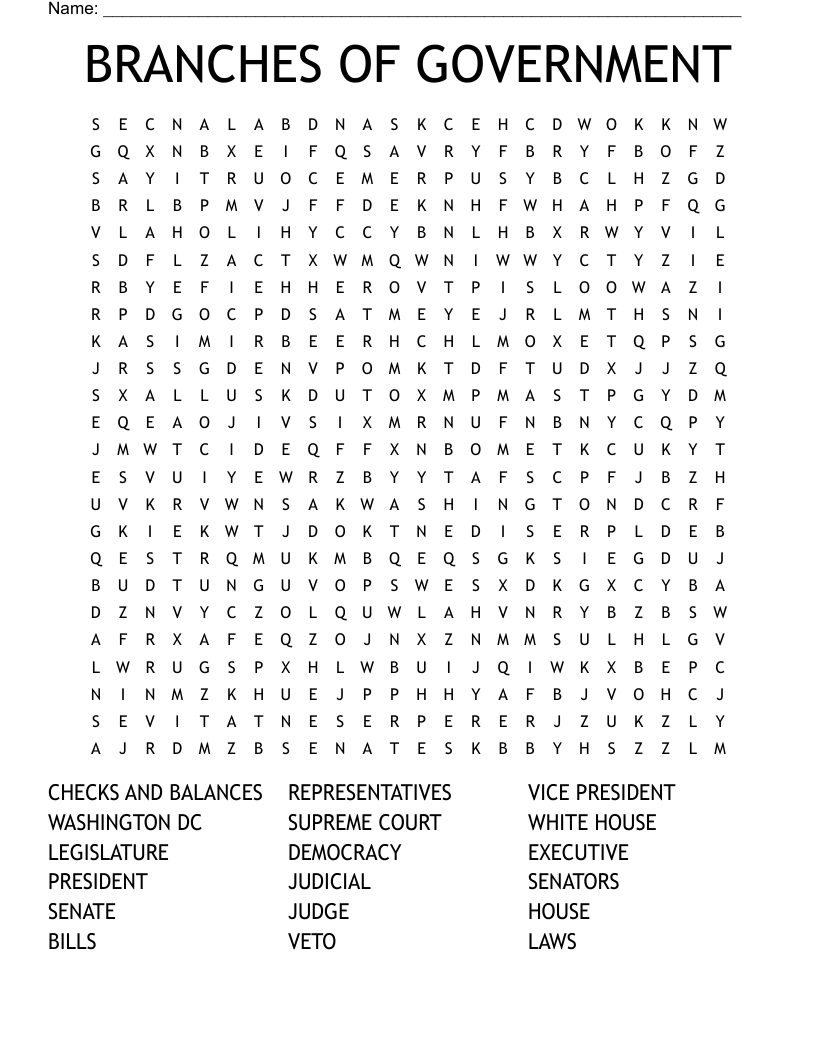 Three Branches Of Government Word Search WordMint