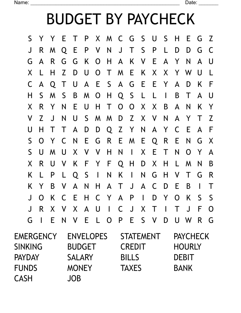 BUDGET BY PAYCHECK Word Search - WordMint