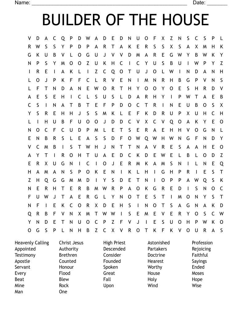 BUILDER OF THE HOUSE Word Search - WordMint