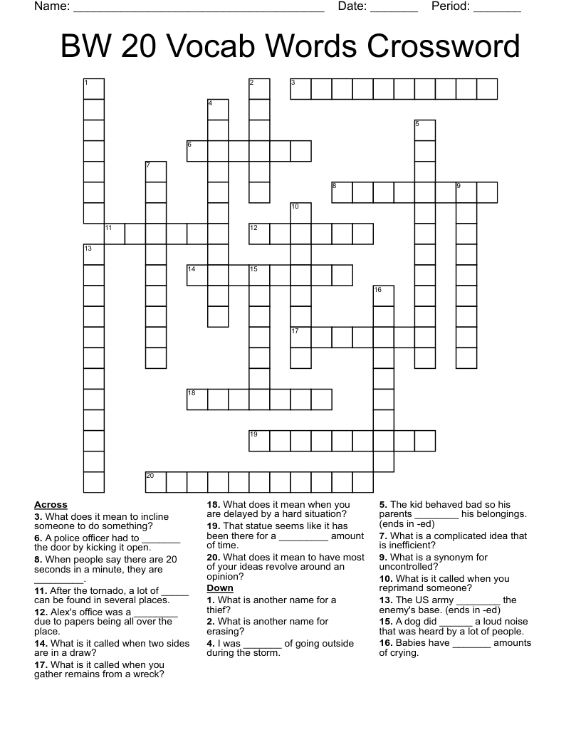 BW 20 Vocab Words Crossword - WordMint