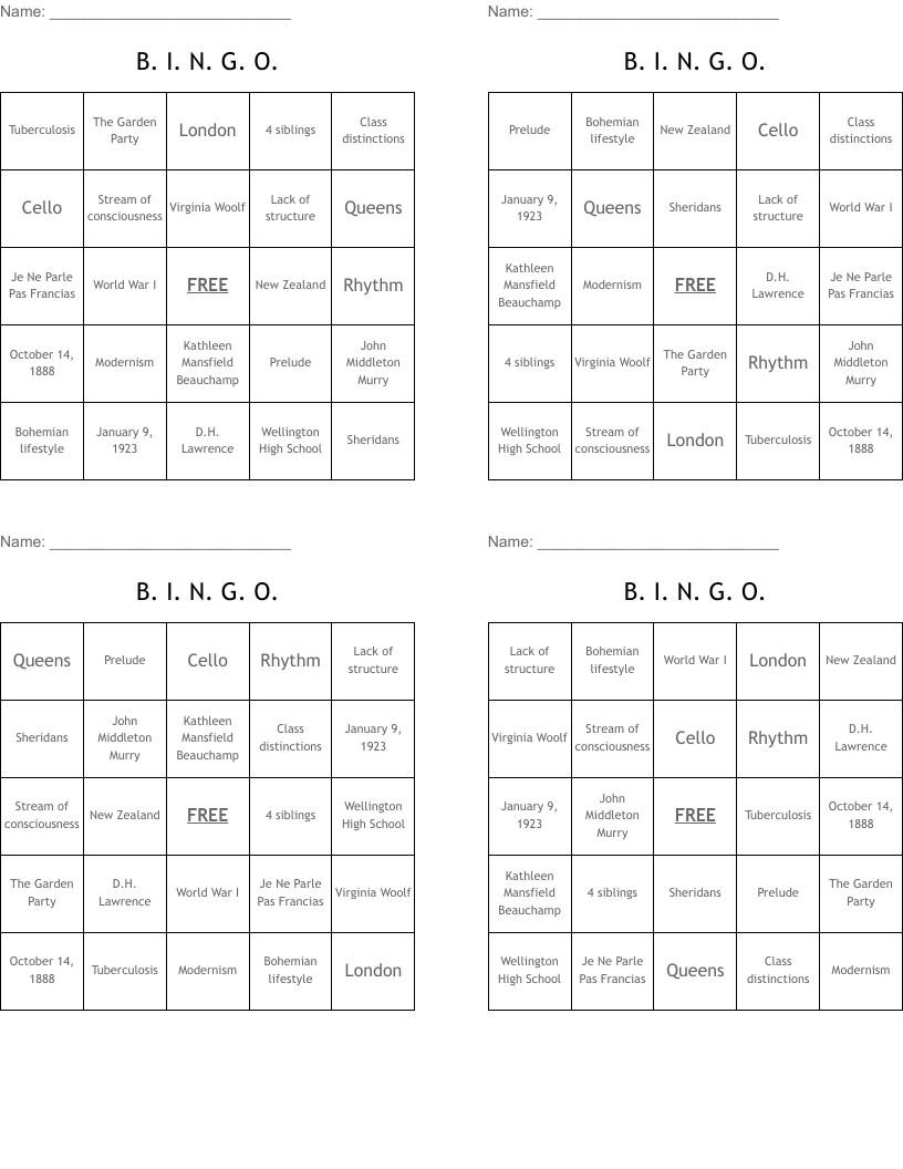 B. I. N. G. O. Bingo Cards - WordMint