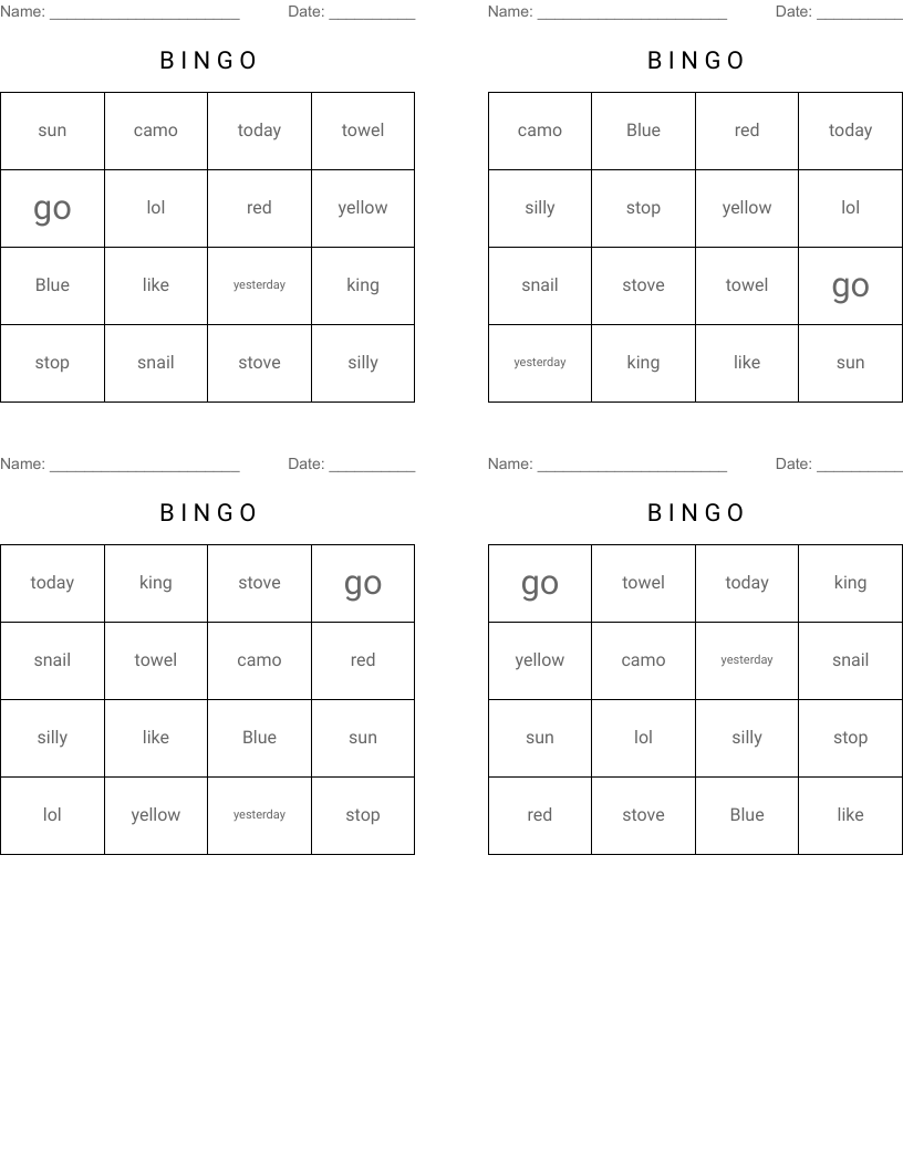 B I N G O Bingo Cards - WordMint