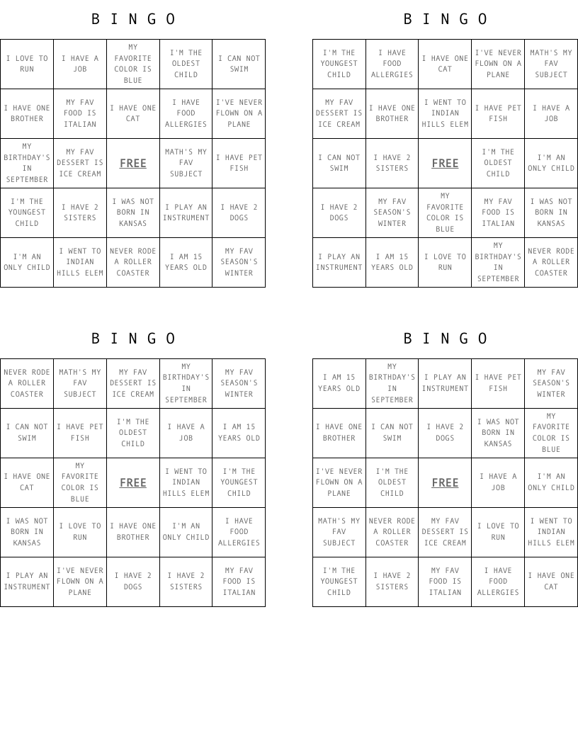 B I N G O Bingo Cards - WordMint