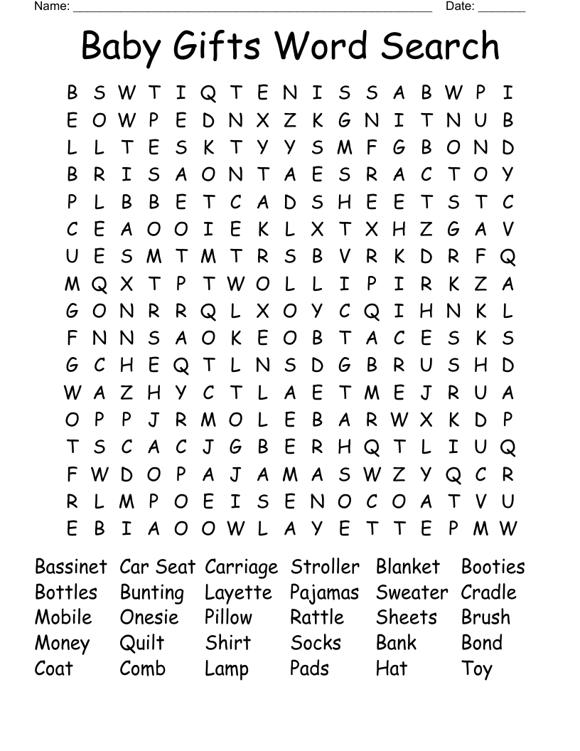 Baby Gifts Word Search WordMint