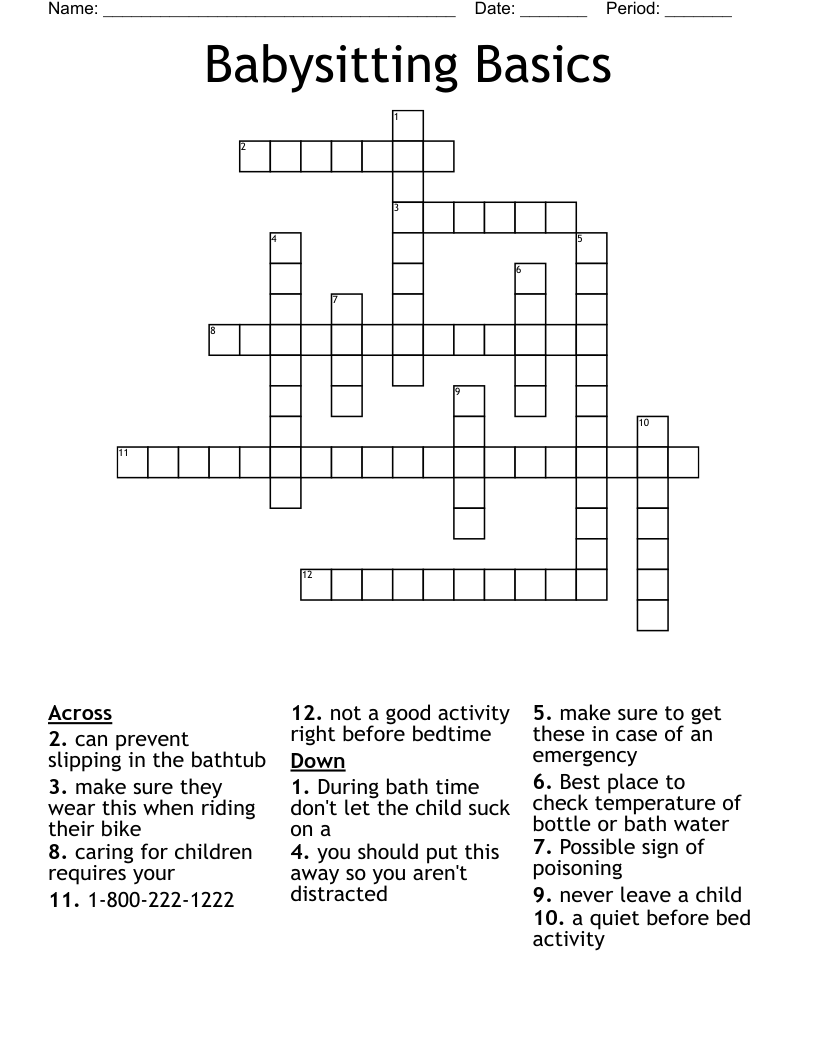 Babysitting Basics Crossword - WordMint