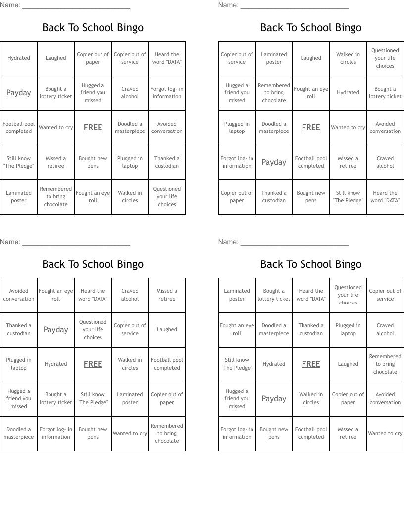 Back To School Bingo - WordMint