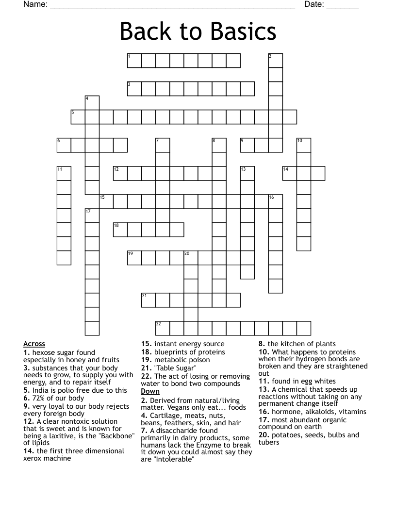 Back to Basics Crossword - WordMint