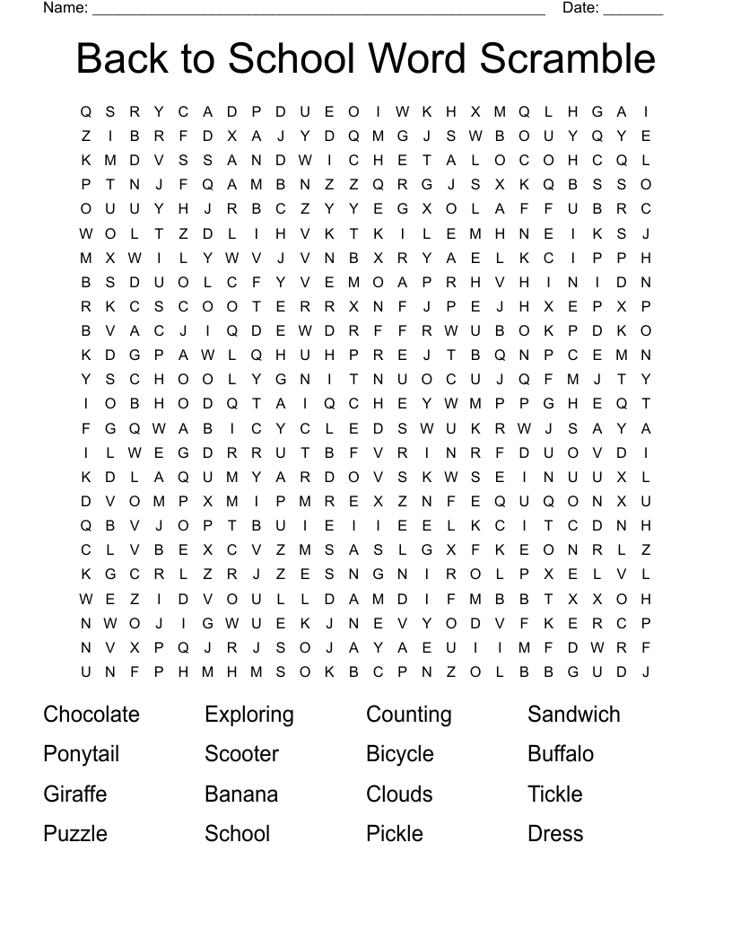 Back to School Word Scramble Word Search - WordMint