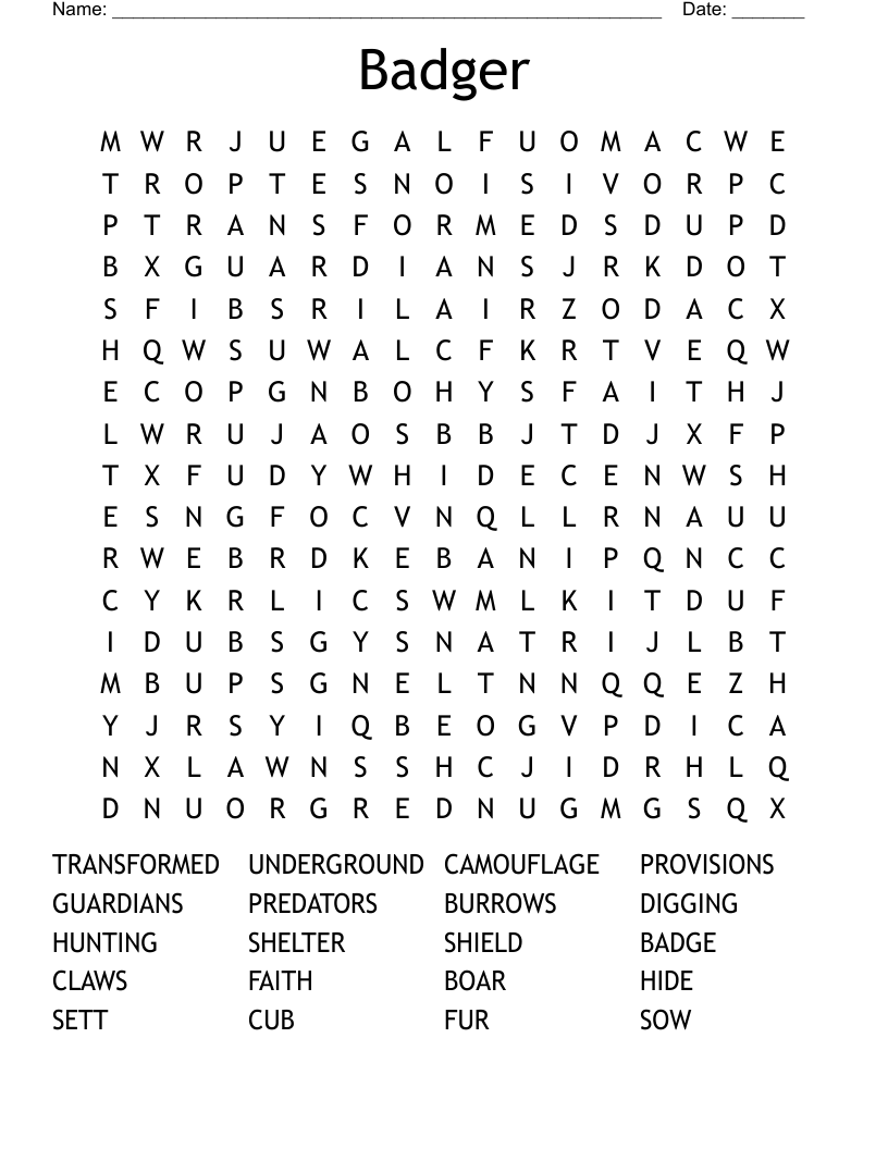 Badger Word Search - WordMint