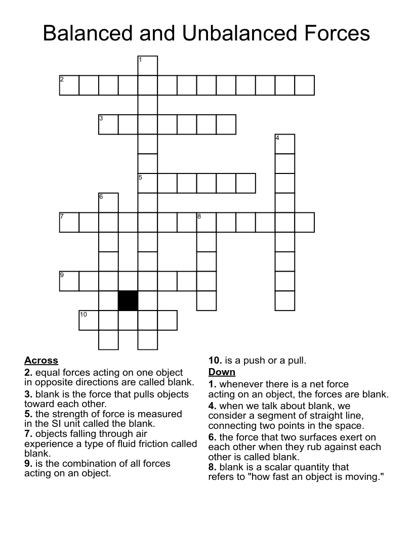Balanced And Unbalanced Forces Crossword WordMint