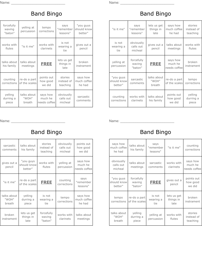 Band Bingo - WordMint