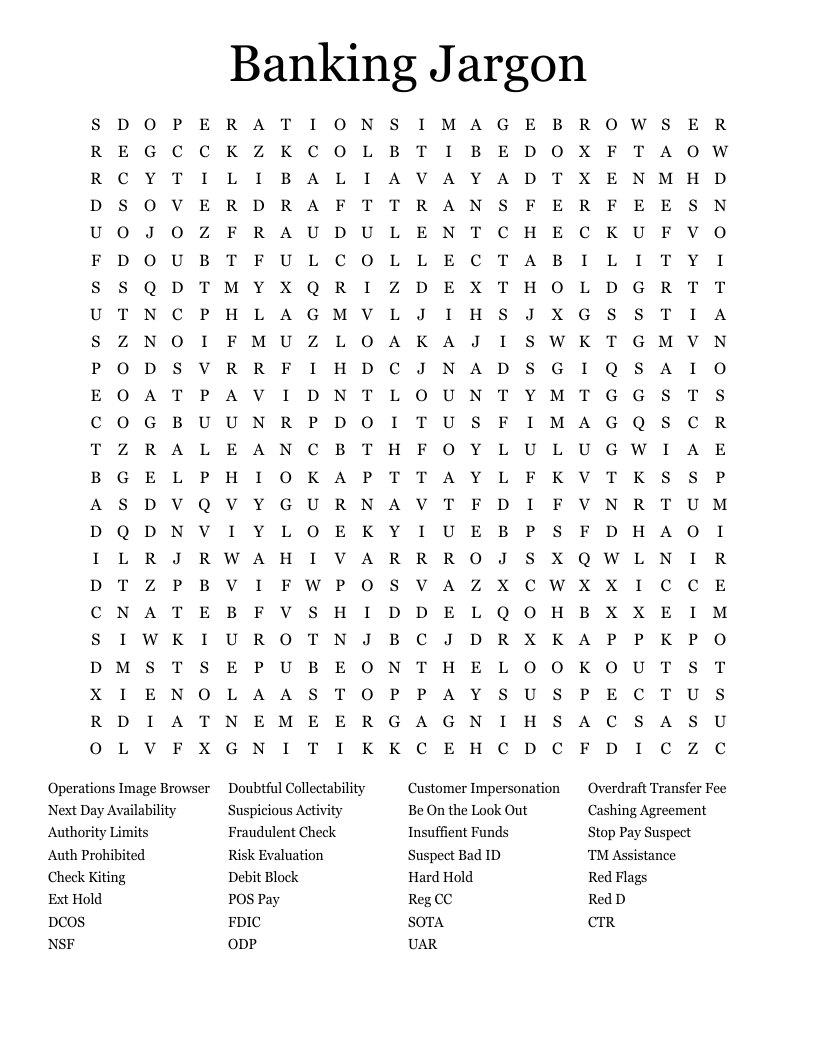 Banking Jargon Word Search WordMint