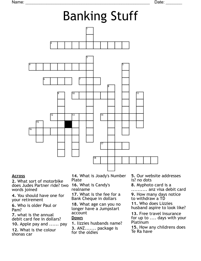 Banking Stuff Crossword - WordMint