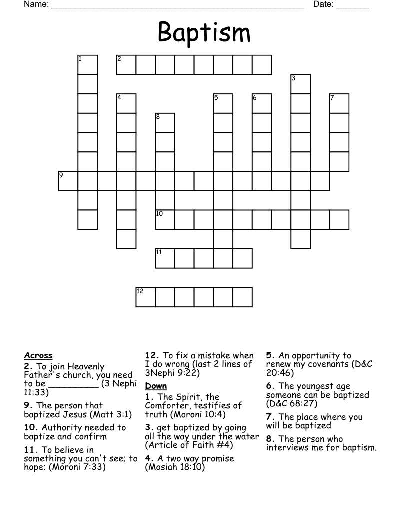Baptism Crossword WordMint